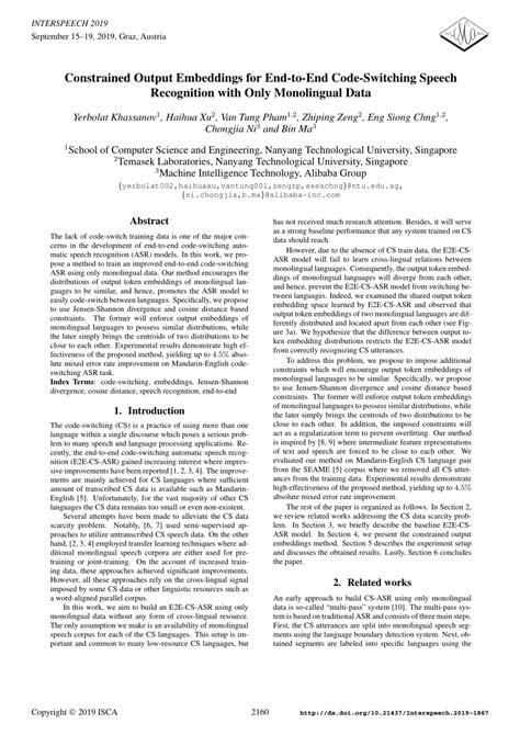 pdf constrained output embeddings for end to end code switching speech recognition with only