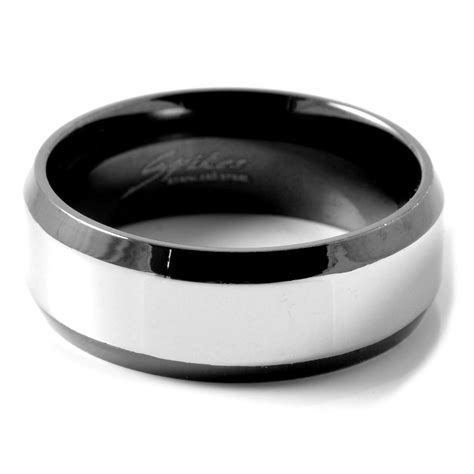 Zwarte And Zilverkleurige Hellende Stalen Ring Op Voorraad Trendhim