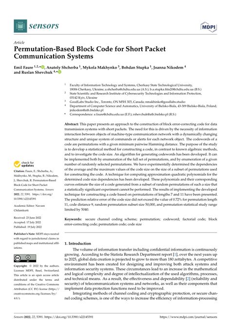 pdf permutation based block code for short packet communication systems