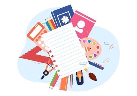 Juego de papelería en ilustración de dibujos animados plana Vector