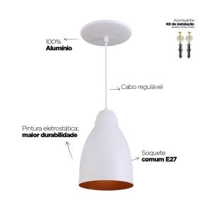 Pendente Lustre Bala Alum Nio Branco Fosco Cobre Cm
