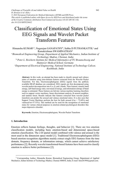 pdf classification of emotional states using eeg signals and wavelet packet transform features