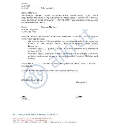 Contoh Offering Letter Untuk Karyawan Baru Bahasa Blog Aikrut