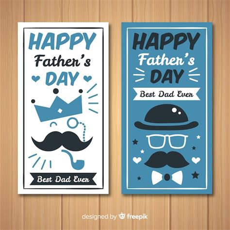 Banners del día del padre en diseño plano Vector Gratis