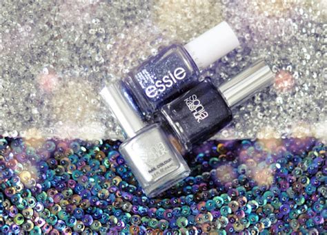 NYE Nails Abstract Art Black Silver Blue Glitter Manicure