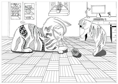Animaux Chats Zentangle Coloriages de Chats à imprimer pour adultes