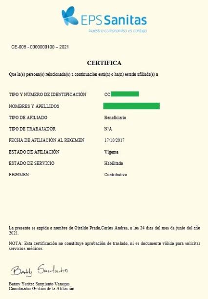 Certificado De Eps Sanita Discount Emergencydentistry