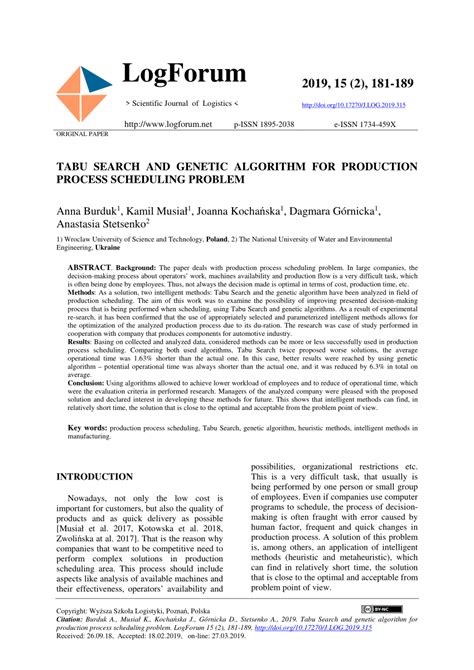 pdf tabu search and genetic algorithm for production process scheduling problem