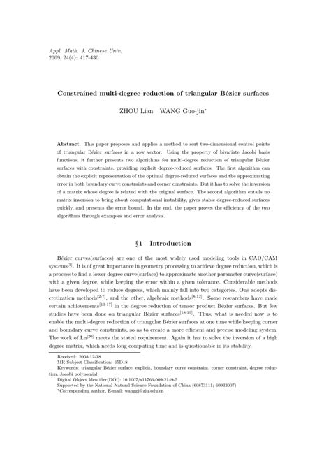 pdf constrained multi degree reduction of triangular bézier surfaces
