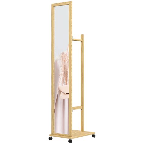 HOMCOM Miroir Sur Pied Avec Roulettes Et Multi Rangements 1 Tringle