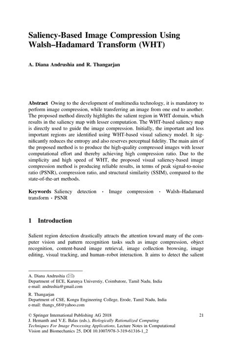 pdf saliency based image compression using walsh hadamard transform wht