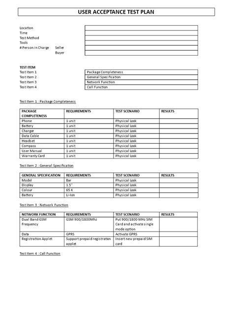 Acceptance Test Plan Template Templates At Allbusinesstemplates
