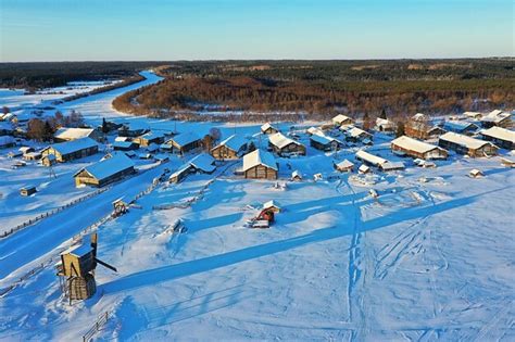 Premium Photo Kimzha Village Top View Winter Landscape Russian North