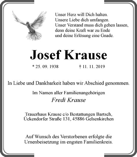 Traueranzeigen Von Josef Krause Trauer In NRW De