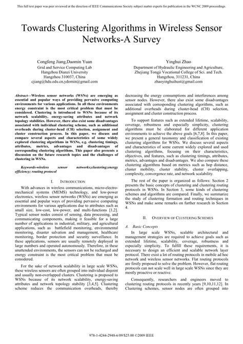 pdf towards clustering algorithms in wireless sensor networks a survey