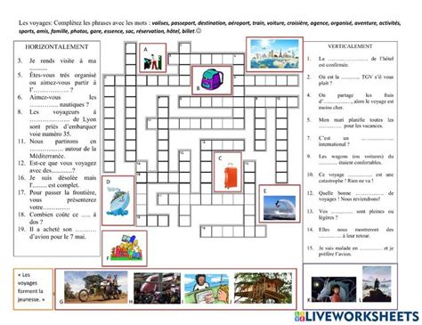Mots croisés voyage worksheet Französisch unterrichten Französisch