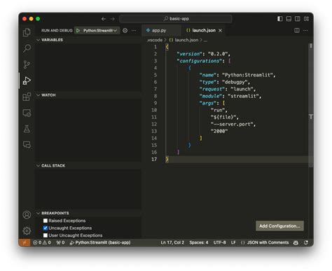 debugging streamlit apps in vscode