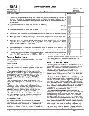 Fillable Online Form 5884 Rev December 2006 Work Opportunity Credit