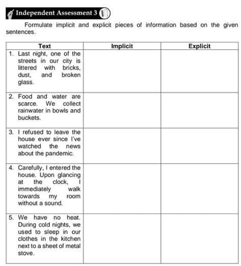 activity 3 formulate implicit and explicit pieces of information based on the given sentences