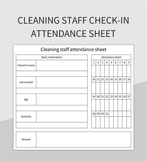 Cleaning Staff Check In Attendance Sheet Excel Template And Google