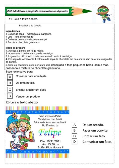 Gêneros textuais Atividade de leitura e interpretação diversos