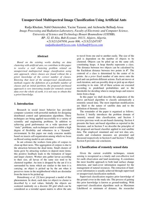 pdf unsupervised multispectral image classification using artificial ants