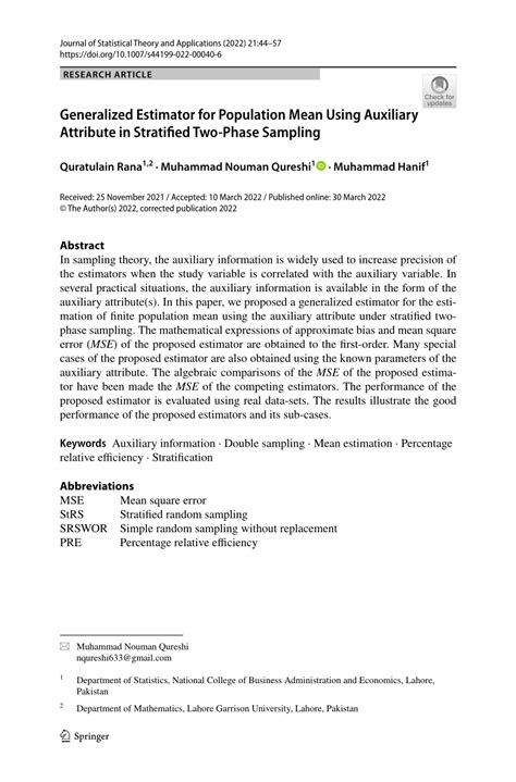 pdf generalized estimator for population mean using auxiliary attribute in stratified two