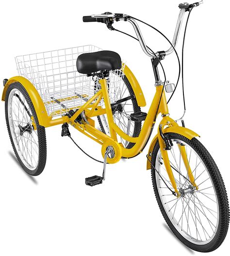VEVOR Tricycle jaune adulte 7 vitesses taille roue vélo de croisière 66