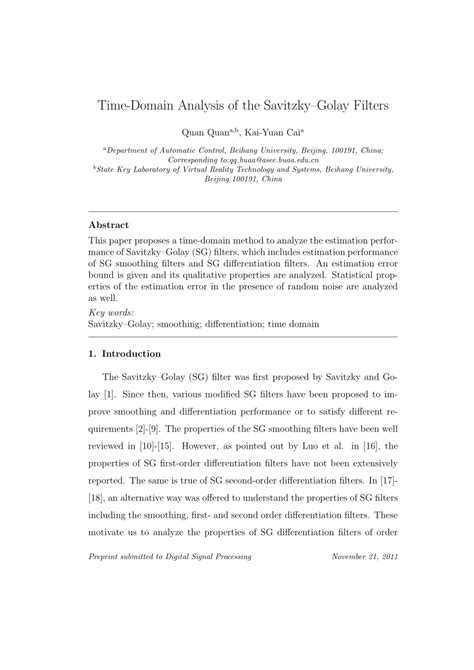 pdf time domain analysis of the savitzky golay filters