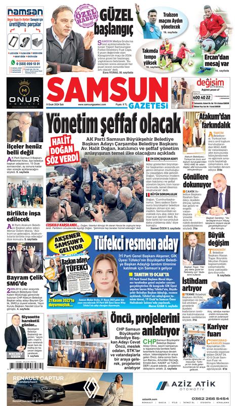 9 Ocak Salı Samsun Gazetesi Samsun Haber Samsun Son Dakika Haberleri