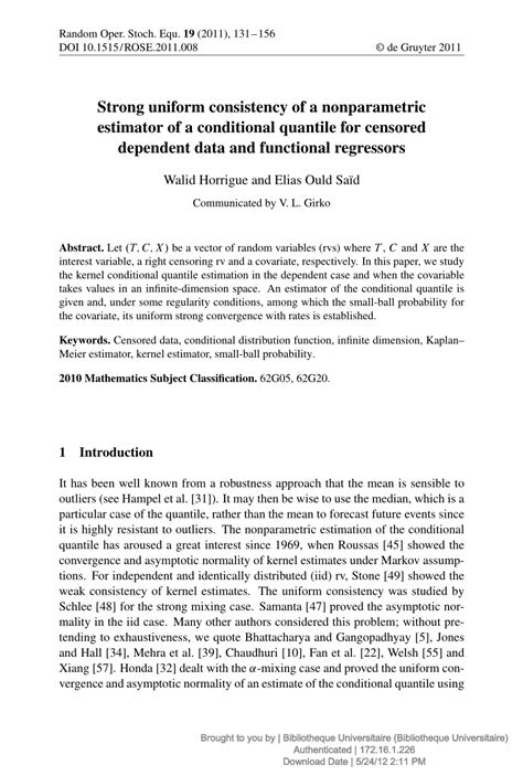 pdf strong uniform consistency of a nonparametric estimator of a conditional quantile for