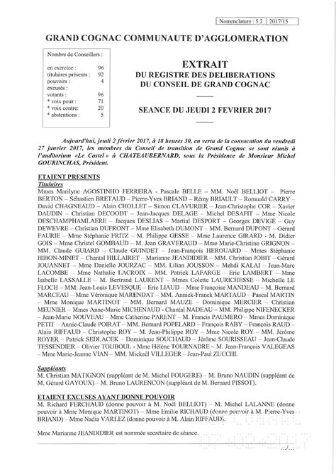 Calam O D Lib Ration Du Conseil Communautaire De Grand Cognac Du