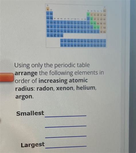 Solved Using Only The Periodic Table Arrange The Following Chegg