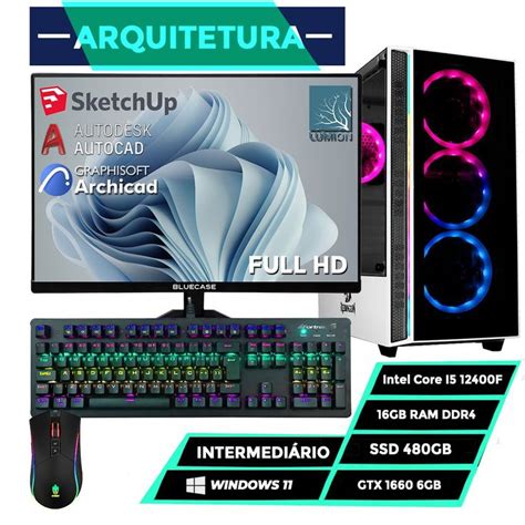Computador Para Arquitetura Completo Linha Carrer Monitor Full HD