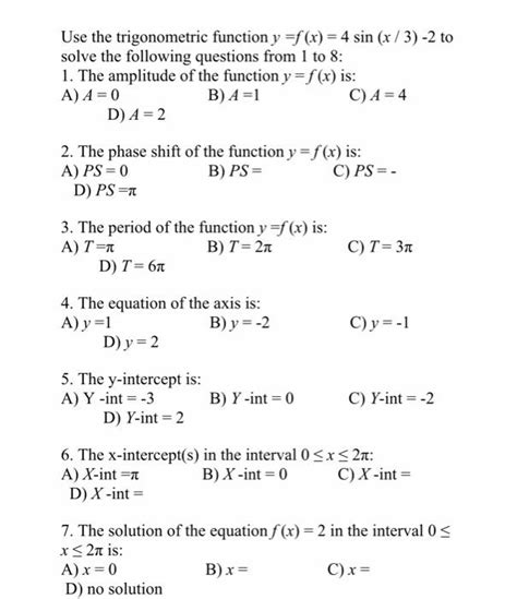 solved use the trigonometric function y f x 4sin x 3 −2 to