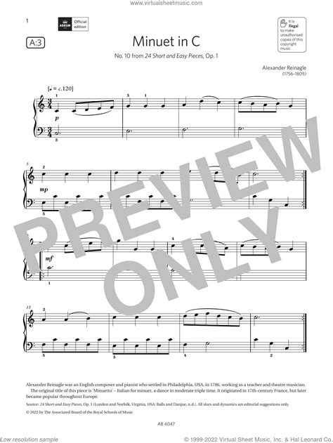 Minuet In C Grade 1 List A3 From The ABRSM Piano Syllabus 2023 And