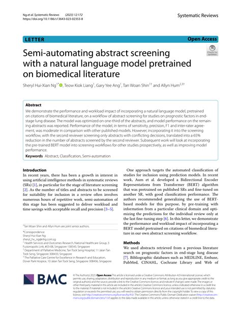 pdf semi automating abstract screening with a natural language model pretrained on biomedical