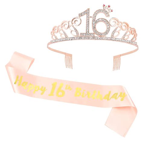 16 Geburtstag Mädchen Schärpe und Tiara Roségold Kristall
