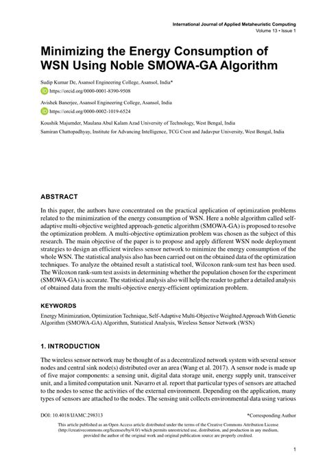 pdf minimizing the energy consumption of wsn using noble smowa ga algorithm