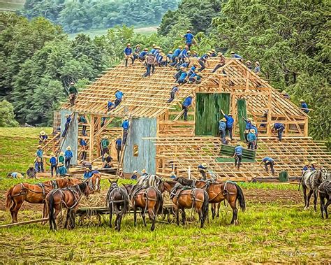 Amish Men Raising A Barn In A Single Day Amish Men Amish Barns