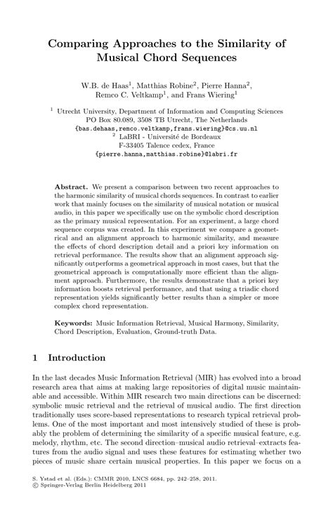 pdf comparing approaches to the similarity of musical chord sequences