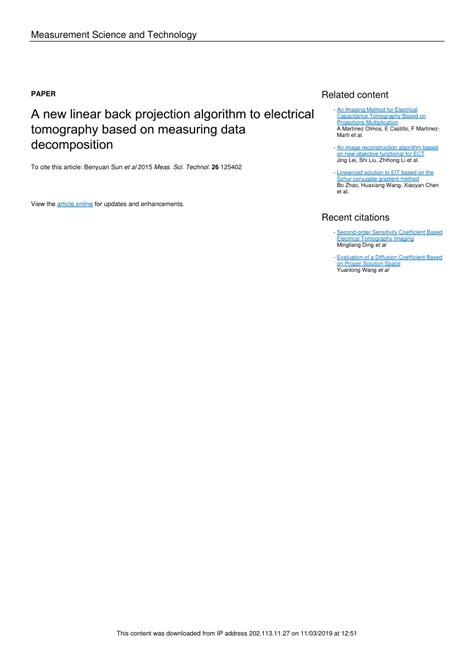 pdf a new linear back projection algorithm to electrical tomography based on measuring data