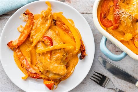 Paprika Sahne Hähnchen im Backofen zubereiten Rezept eat de