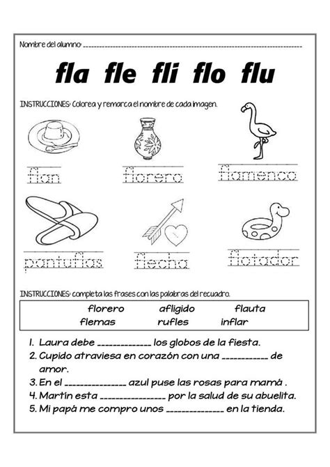 Estupendos ejercicios para repasar sílabas trabadas carretillas y