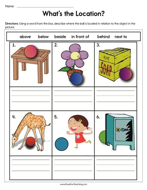 positional words worksheets pdf