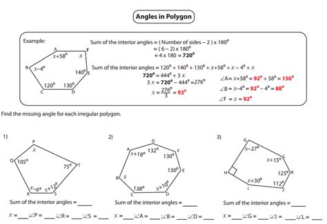 polygon angle sum theorem worksheets