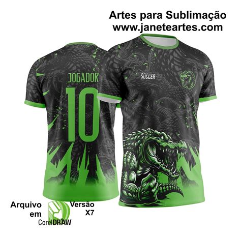 Arte Vetor Camisa Interclasse Crocodilo Preto Verde Jogos