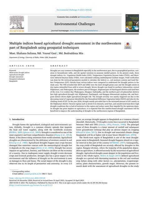pdf multiple indices based agricultural drought assessment in the northwestern part of