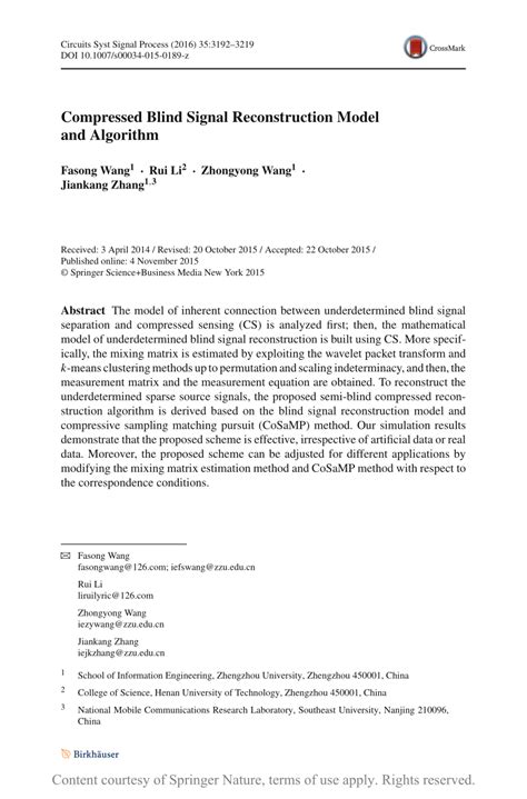 compressed blind signal reconstruction model and algorithm blind signal separation request pdf