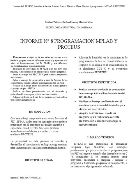 informe 7 programacion mplab y proteus pdf programación de computadoras programa de